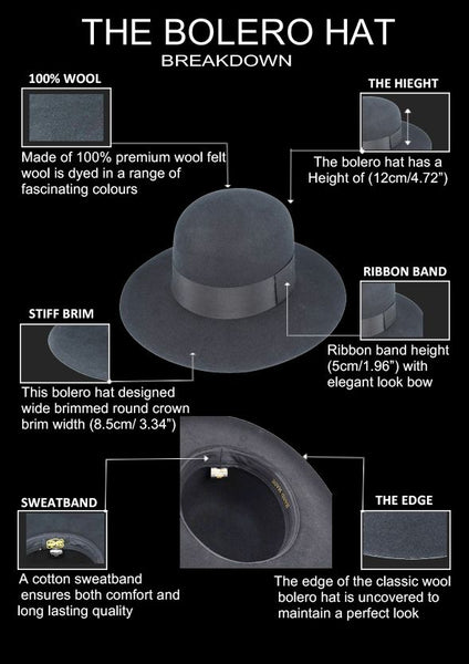 Bolero Wide Brim Round Crown Wool Hat - Black – Hatwoods